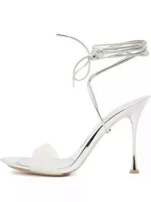 GIANVITO ROSSI Metallic Leather Stiletto Sandals - Silver