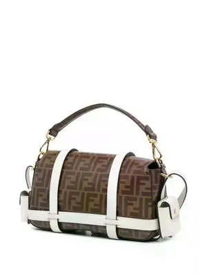 Fendi 2010-2024 Zucca Glazed Fabric Cage Baguette Satchel - Brown