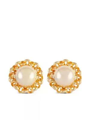 SUSAN CAPLAN 1990s Faux-pearl Clip-on Earrings - Gold