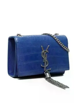Saint Laurent Kate Crocodile-effect Chain Shoulder Bag - Blue