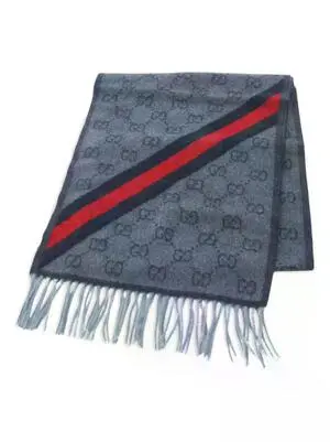 Gucci 20s Gg Pattern Fringed-hem Scarf - Blue