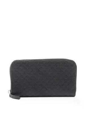 Gucci 2010s Micro Guccissima Zipper Leather Wallet - Black