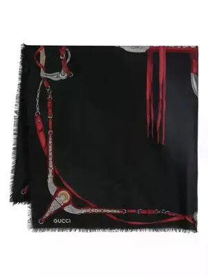 Gucci 1970s Saddle-print Wool Scarf - Black