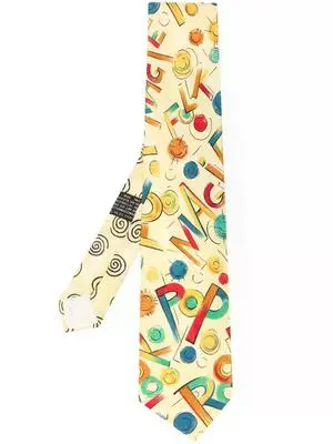 Versace 2000s Graphic-print Silk Necktie - Yellow