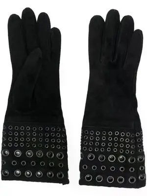 Gianfranco Ferre 1990s Suede Gloves With Eyelet Detailing - Black