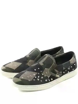JIMMY CHOO Camouflage Studded Slip-ons - Green