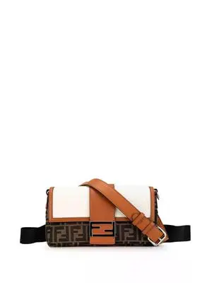 Fendi Zucca Canvas And Leather Convertible Baguette Satchel - Brown