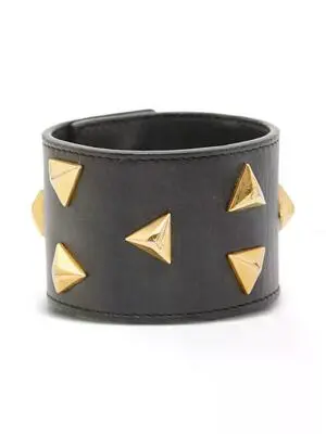 Saint Laurent Triangle Studded Leather Bracelet - Black