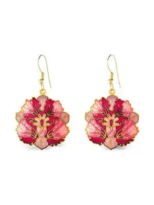 SUSAN CAPLAN 1980s Cloisonné Floral Earrings - Gold