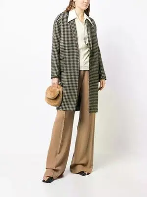 Celine Houndstooth Wool Midi Coat With Leather Lapel