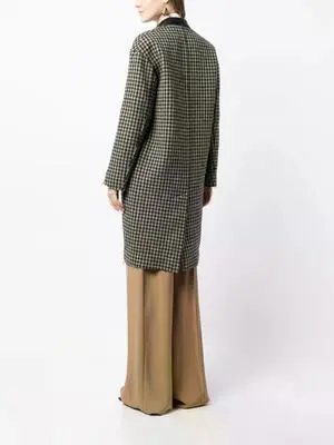 Celine Houndstooth Wool Midi Coat With Leather Lapel