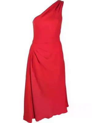 Dior One-shoulder Gathered Silk Dress - Red