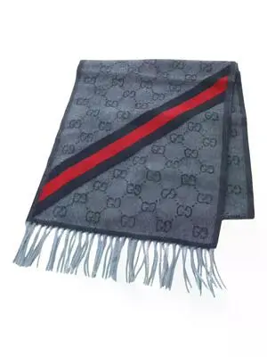 Gucci 2020s Gg-pattern Fringed Scarf - Grey