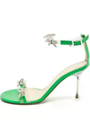 Mach & Mach 85mm Crystal Bow Embellished Sandals - Green