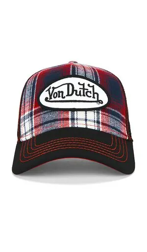 VON DUTCH Plaid Trucker Hat - Team Red