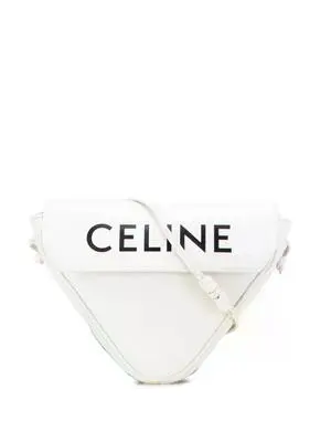 Celine 2020 Smooth Calfskin Logo Triangle Crossbody Bag - White
