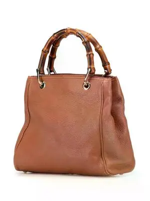 Gucci Small Calfskin Bamboo Shopper Satchel - Brown
