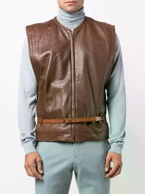 Versace 1980s Quilted Leather Belted Waistcoat