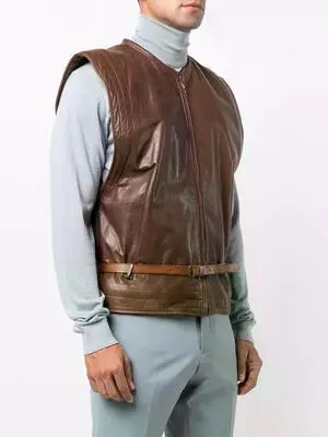 Versace 1980s Quilted Leather Belted Waistcoat