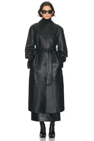 Women's Belted Leather Coats