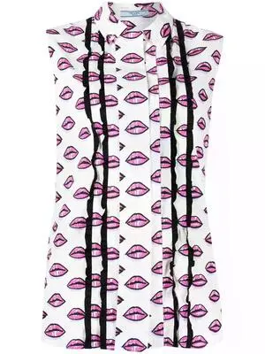 Prada Kiss Print Sleeveless Shirt - White