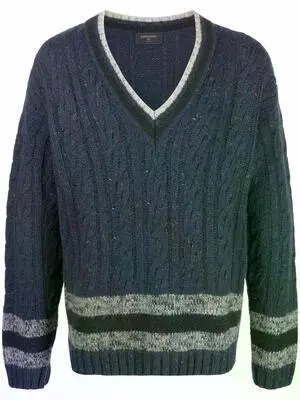 Valentino Garavani 2000s Wool Cable Knit V-neck Jumper