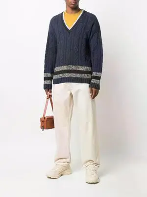 Valentino Garavani 2000s Wool Cable Knit V-neck Jumper