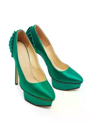 CHARLOTTE OLYMPIA 140mm Satin Platform Pumps - Green