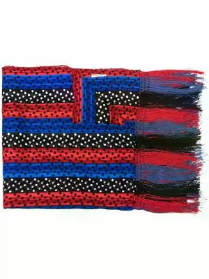 Saint Laurent 1980s Polka Dot Fringed Silk Scarf - Black