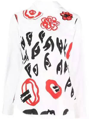 Comme Des Garçons 2006 Graphic Painterly-print Blouse - White
