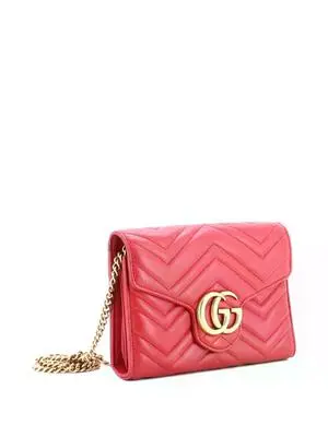 Gucci Gg Marmont Chain Wallet Matelasse Leather Mini Crossbody Bag - Red