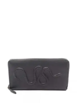 Gucci 2010s Embossed-snake Round-zip Wallet - Black
