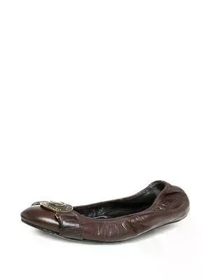 Burberry Buckle-detail Leather Ballet Flats - Brown