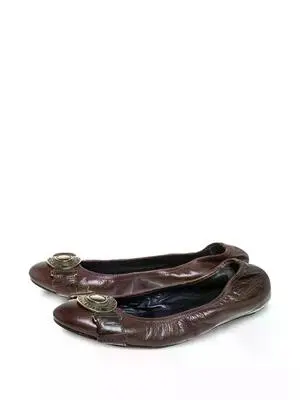 Burberry Buckle-detail Leather Ballet Flats - Brown