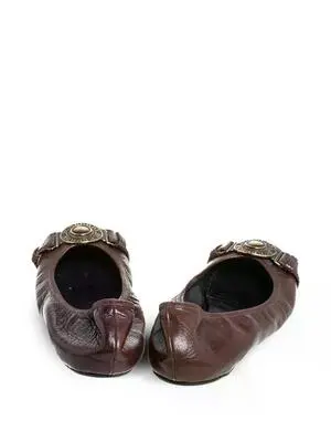 Burberry Buckle-detail Leather Ballet Flats - Brown