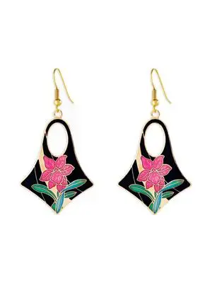 SUSAN CAPLAN 1980s Cloisonné Geometric Earrings - Black
