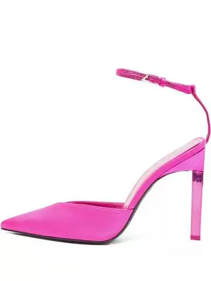 Attico 120mm Pointed Toe Satin Ankle Strap Pumps - Pink