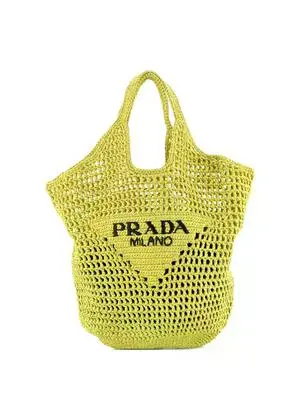 Prada Triangle Logo Raffia Tote