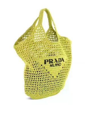 Prada Triangle Logo Raffia Tote