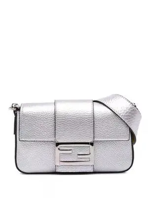 Fendi Leather Baguette Crossbody Bag - Silver