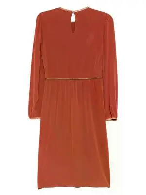 Prada Leather Trim Long Sleeve Dress