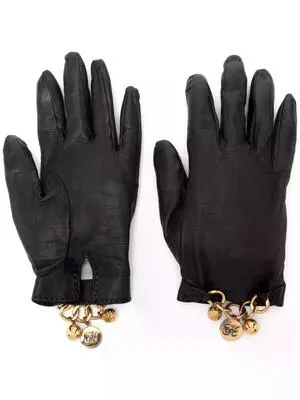 Hermès 1980s Logo-charm Leather Gloves - Black