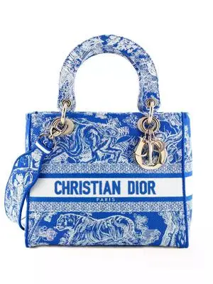 Dior Toile De Jouy Lady D-lite Embroidered Canvas Tote Bag - Blue