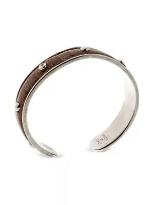 TOD'S Leather Studded Cuff Bracelet - Silver
