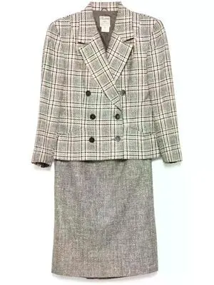 Celine 1990-2000s Checkered Suit Jacket And Skirt Set