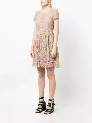 Burberry Lace Short Sleeve Dress - Neutrals