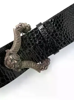 Gianfranco Ferre 2000s Crocodile-embossed Leather Buckle Belt - Black