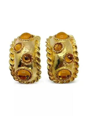 Escada 1980s Cabochon Huggie Clip-on Earrings - Gold