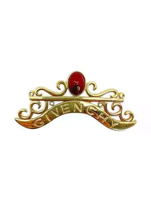 JENNIFER GIBSON JEWELLERY 1980s Cabochon Embellished Logo Brooch - Gold