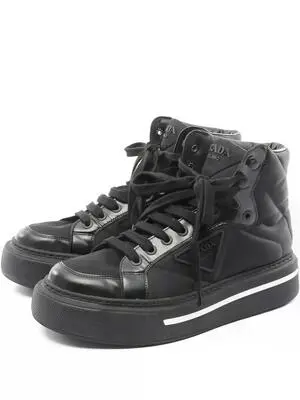 Prada Re-nylon Quilted High-top Leather Sneakers